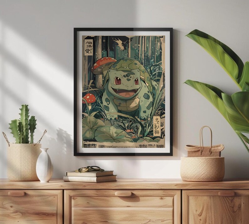 Bulbasaur: Japanese Tapestry Style Pokemon Anime Poster Printable Wall ...