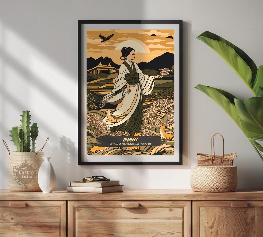 Inari Print - Inari Japanese Mythology Poster, Goddess of Agriculture ...