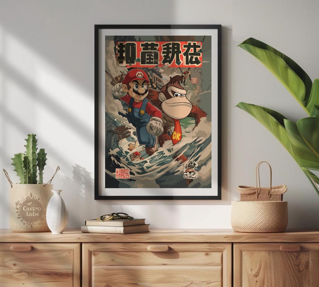 Mario and Donkey Kong Poster: Retro Japanese Anime Poster, Super Mario ...