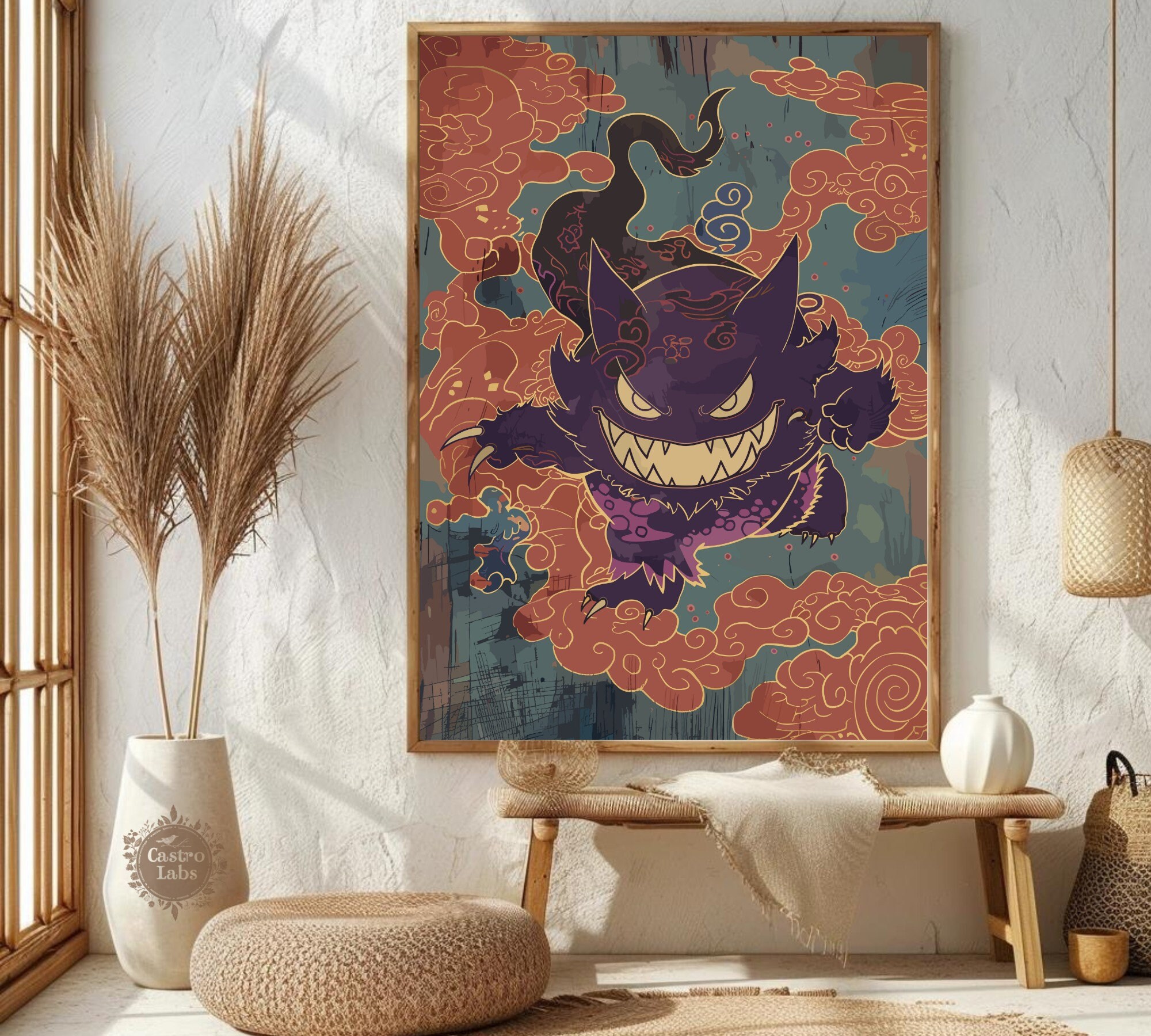 Gengar Poster: Japanese Style Pokemon Inspired Anime Artwork Printable ...
