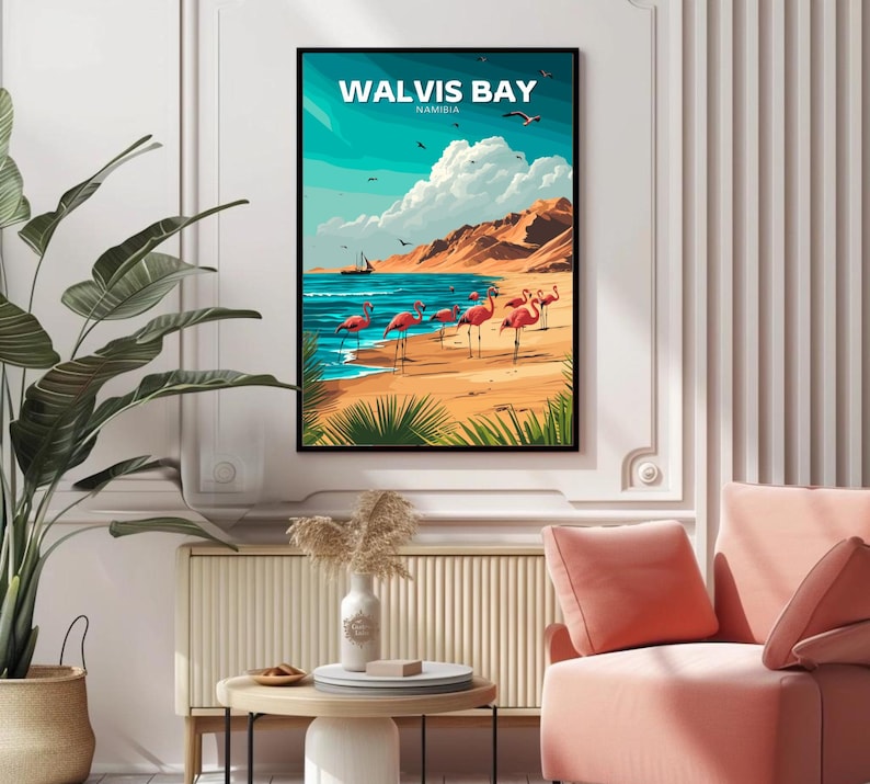 Walvis Bay Namibia Travel Poster: Flamingo Lagoon Art - Etsy