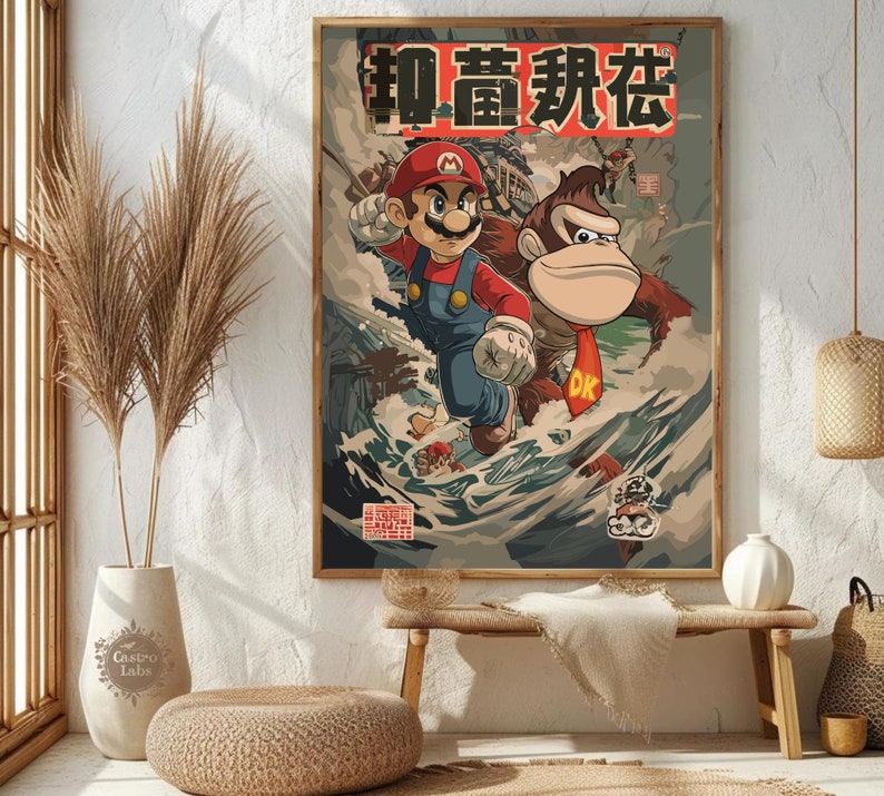 Mario and Donkey Kong Poster: Retro Japanese Anime Poster, Super Mario ...
