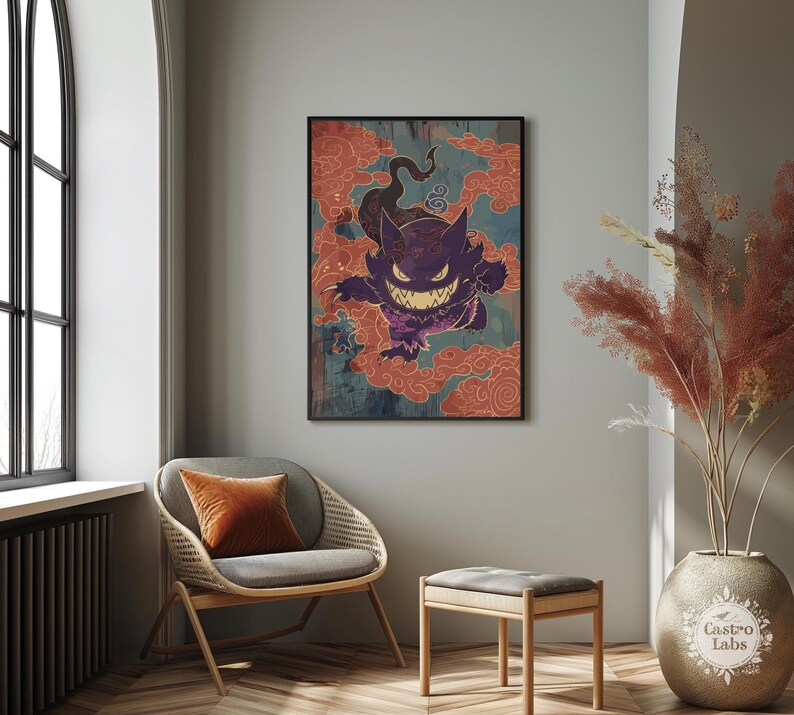 Gengar Poster: Japanese Style Pokemon Inspired Anime Artwork Printable ...