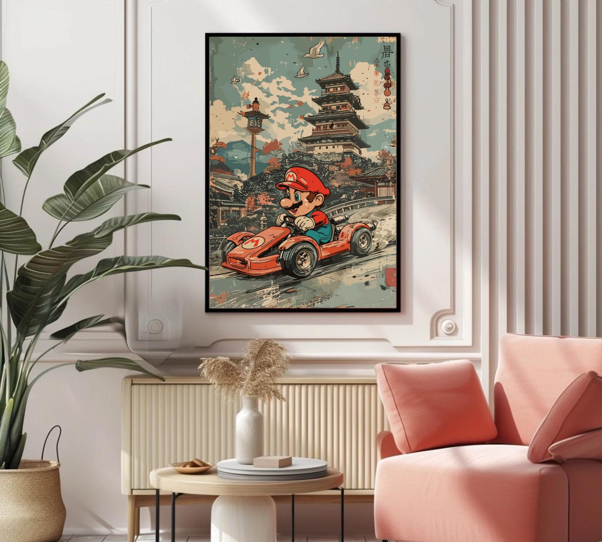 Mario Kart Japan Poster: Retro Anime Mount Fuji Print - Etsy