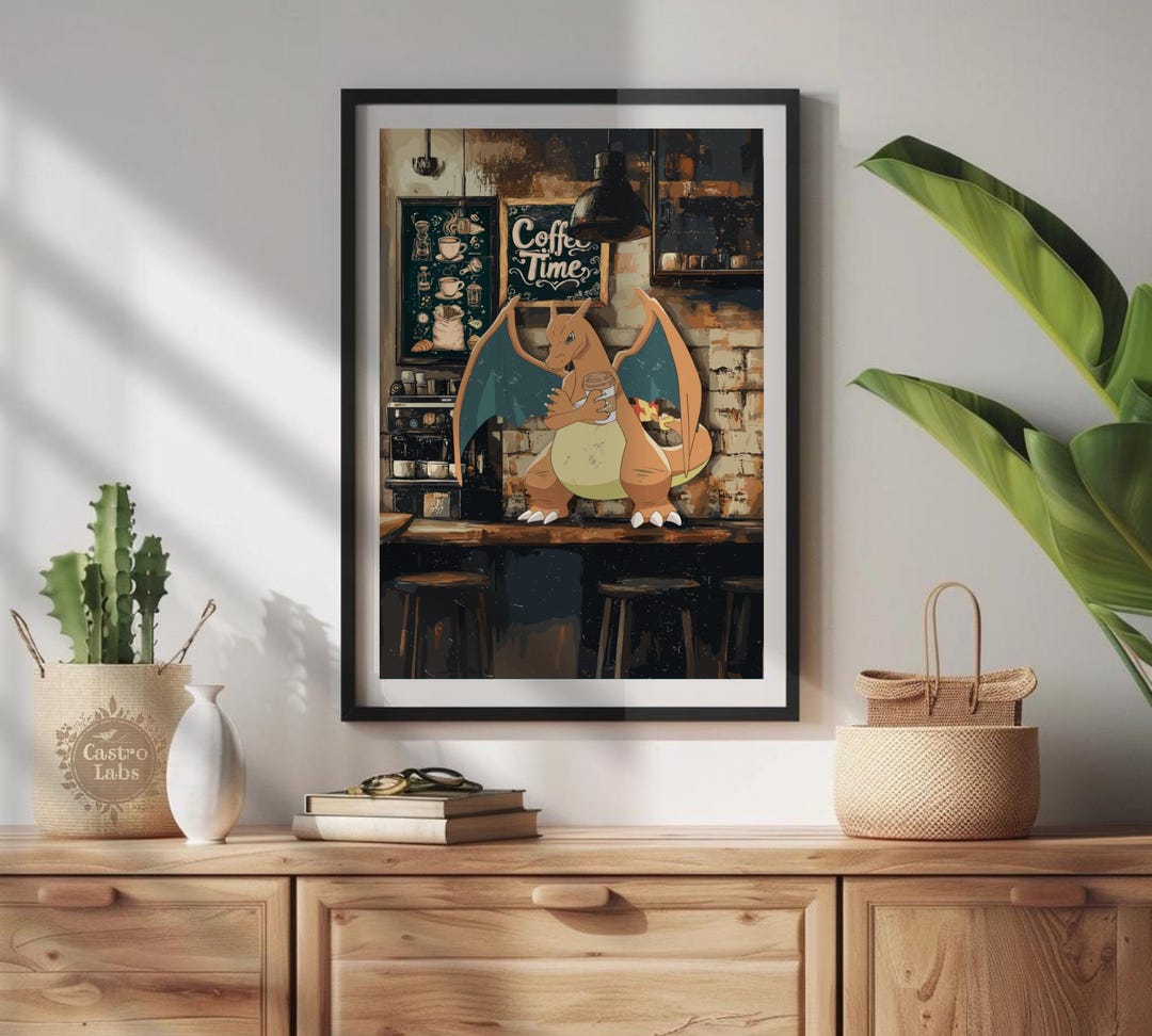 Charizard Coffee Break Series Poster: Cozy Café Vibes Inspired Anime ...