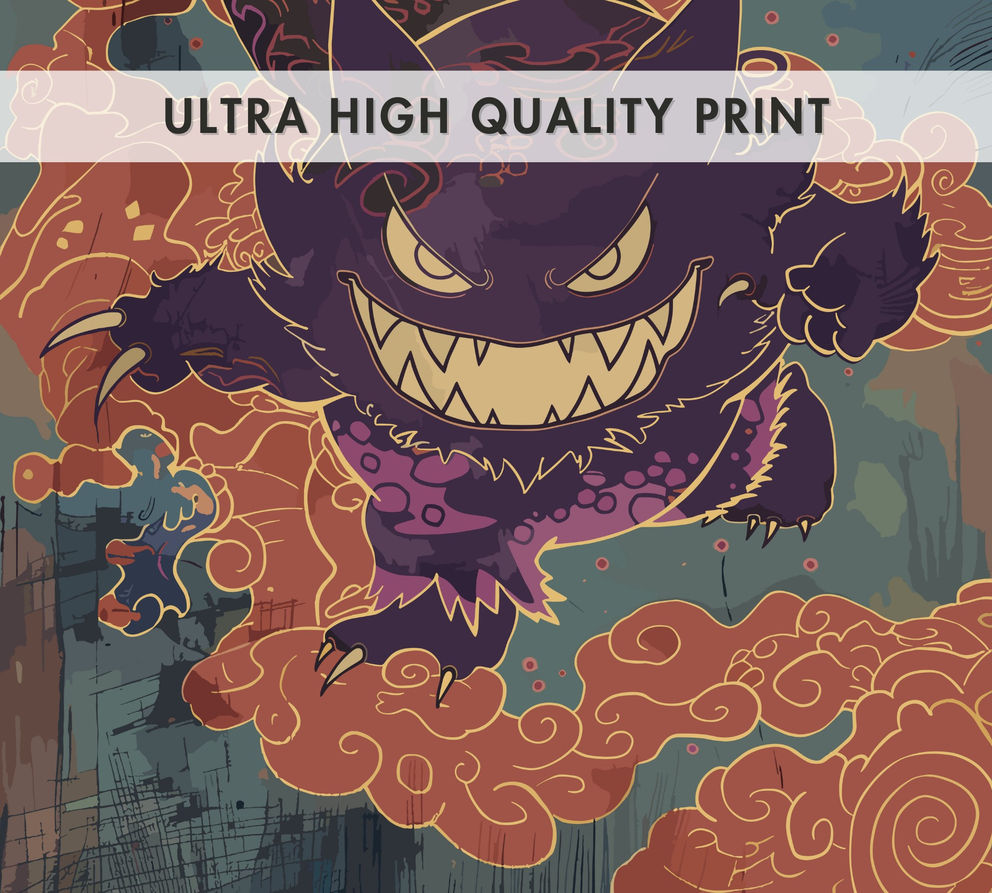 Gengar Poster: Japanese Style Pokemon Inspired Anime Artwork Printable ...