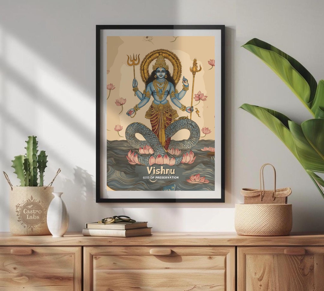 Vishnu Print: Hindu God of Preservation, Spiritual Home Decor - Etsy