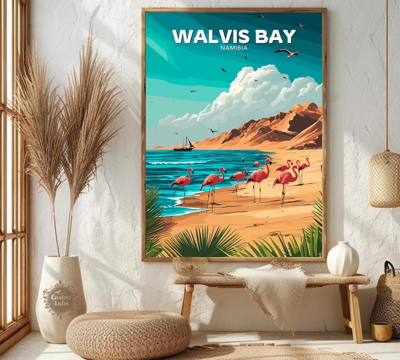 Walvis Bay Namibia Travel Poster: Flamingo Lagoon Art - Etsy