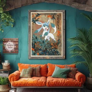Glaceon: Japanese Tapestry Style Pokemon Anime Poster Wall Art for ...