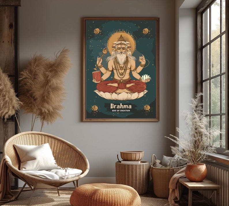 Brahma Print: Hindu God of Creation, Ancient Mythology Wall Art - Etsy