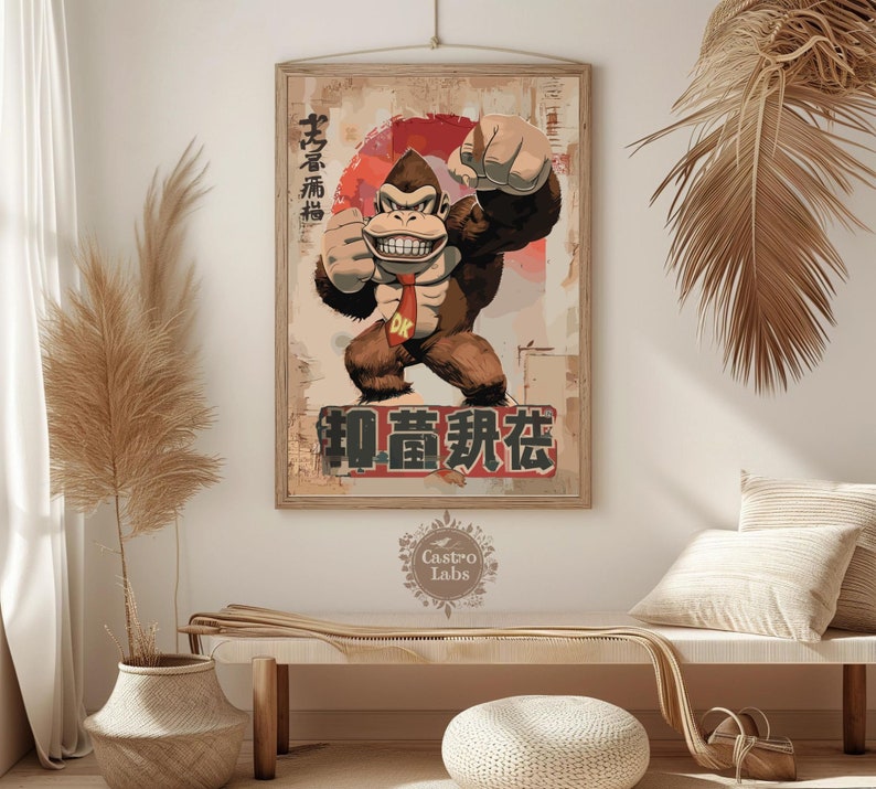 Donkey Kong Poster: Retro Japanese Anime Poster, Donkey Kong Print ...