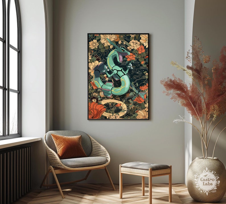 Rayquaza Poster: Japanese Style Pokemon Inspired Anime Artwork ...