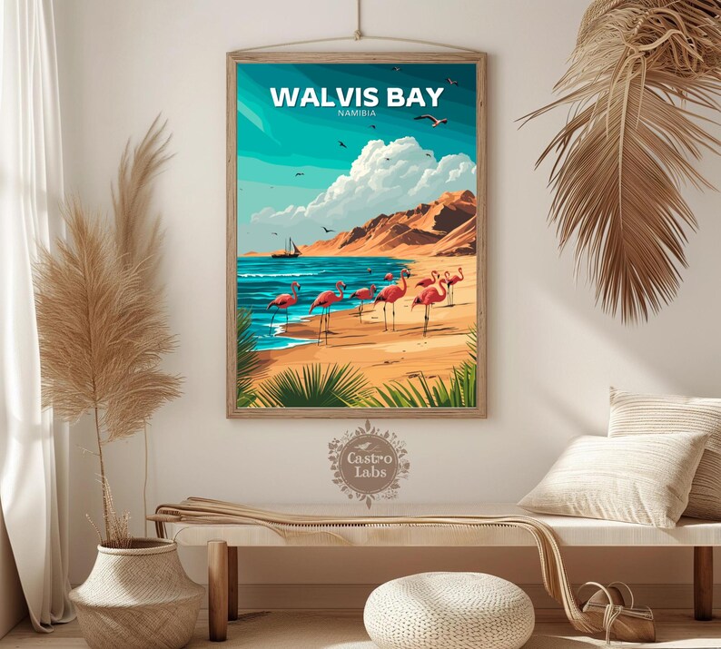 Walvis Bay Namibia Travel Poster: Flamingo Lagoon Art - Etsy