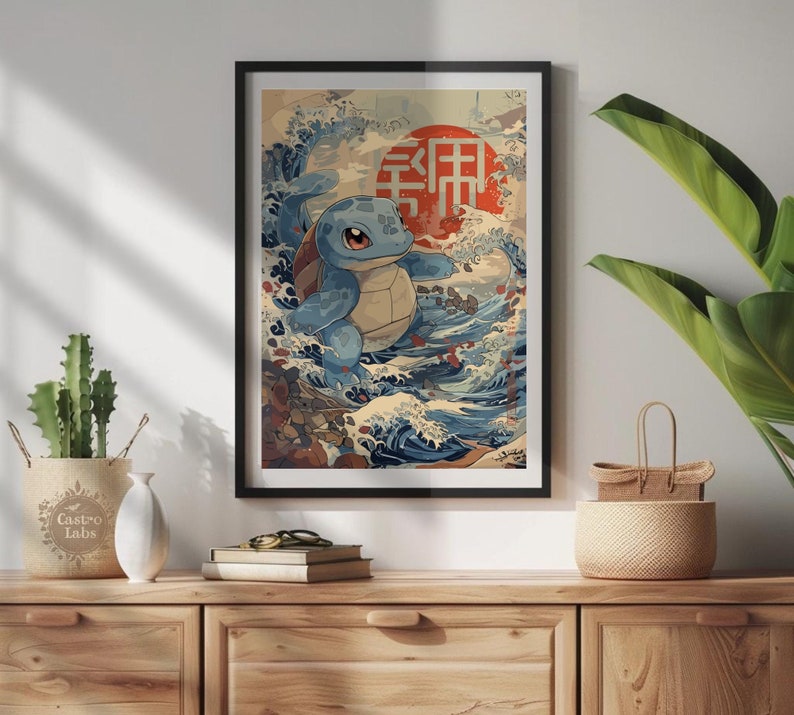 Squirtle Poster: Japanese Tapestry Style Squirtle Pokemon Inspired ...