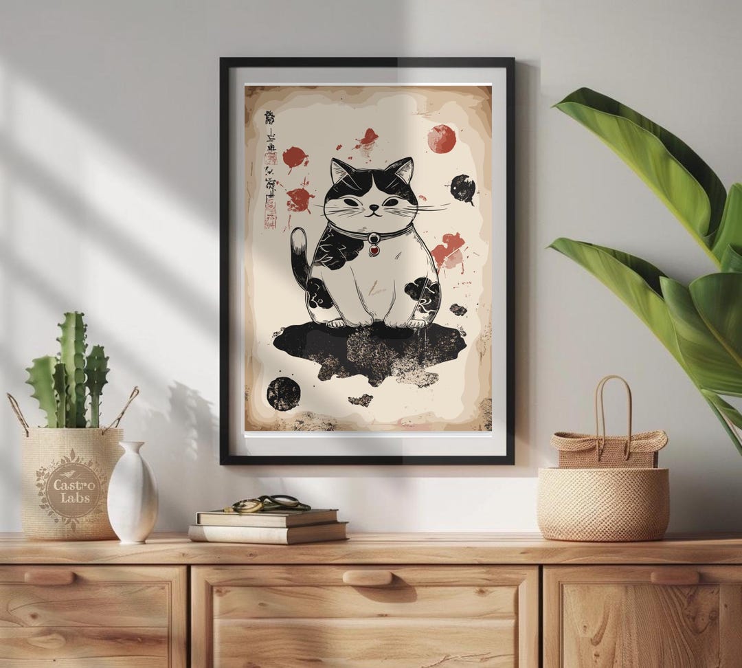 Maneki Neko Poster: Japanese Bobtail Cat Art Print - Etsy