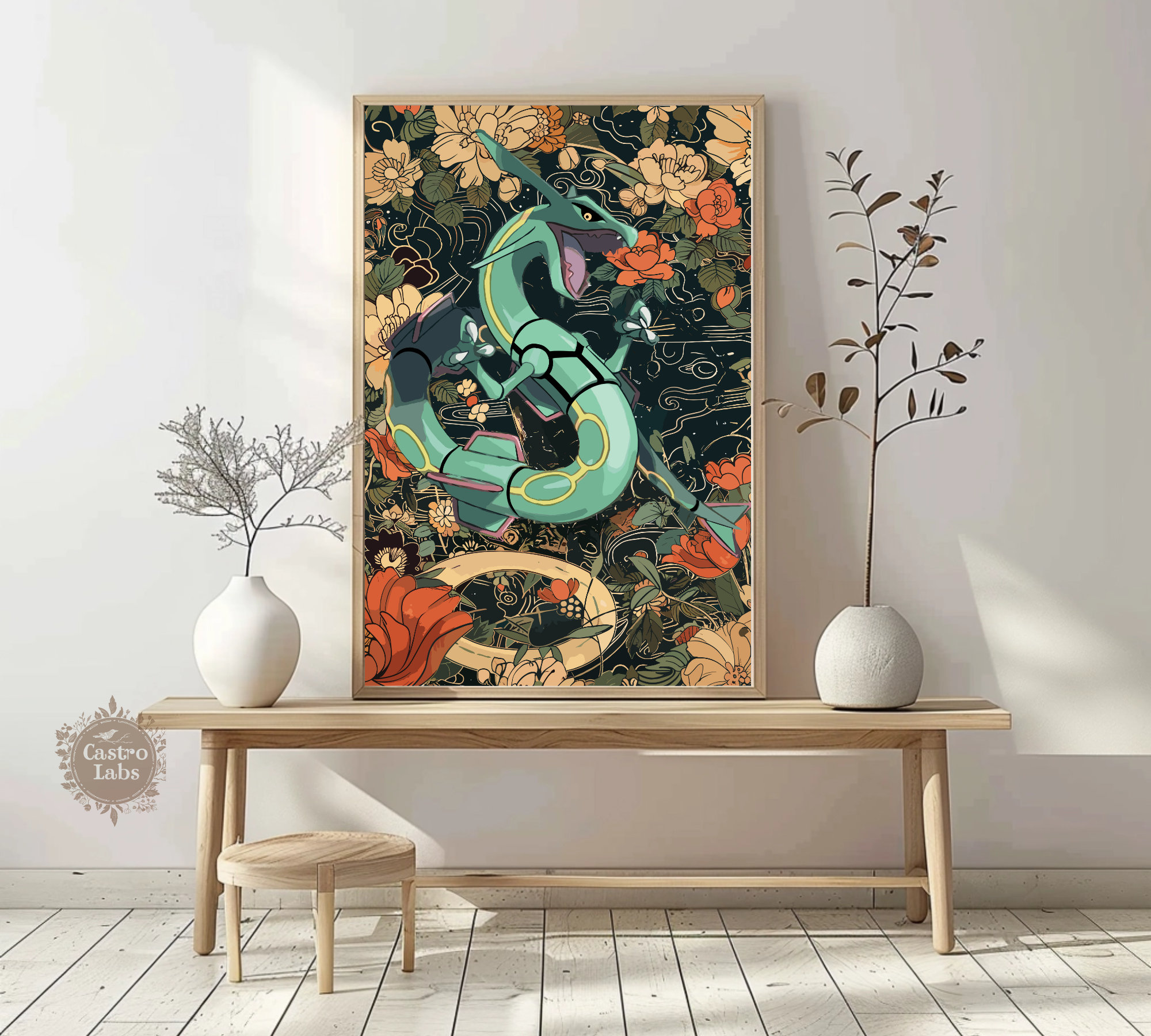 Rayquaza Poster: Japanese Style Pokemon Inspired Anime Artwork ...