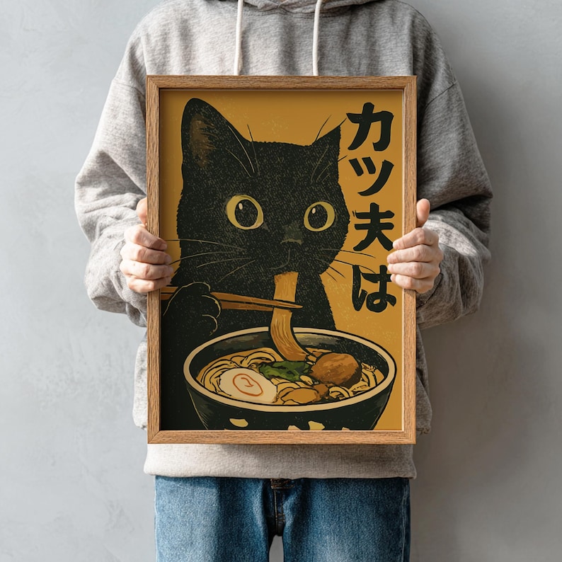 Retro Ramen Cat Poster: Japanese Kitchen Art Print - Etsy