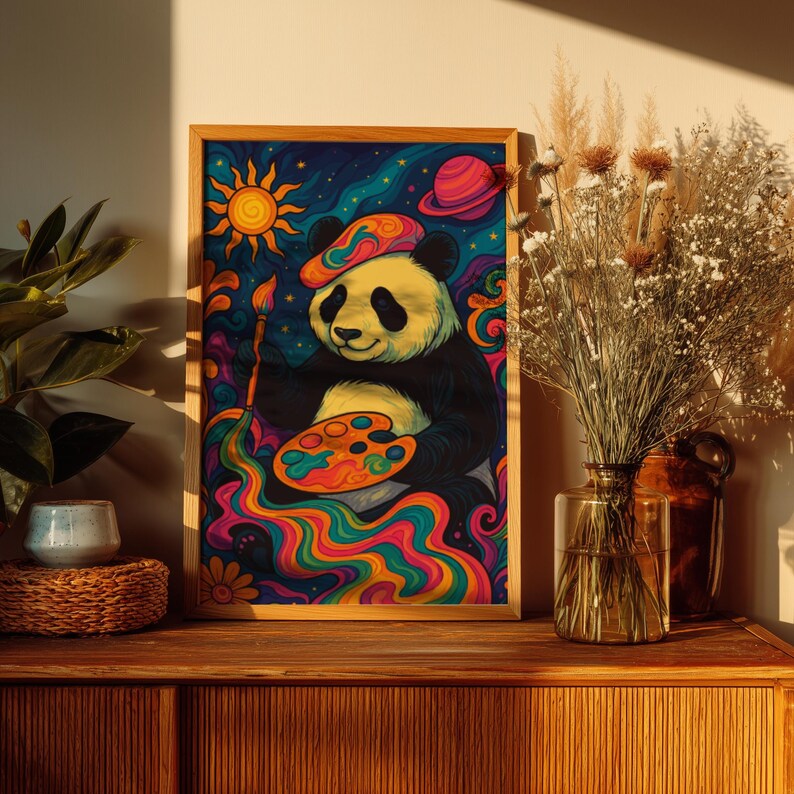Psychedelic Panda Poster: Trippy Retro Wall Art - Etsy