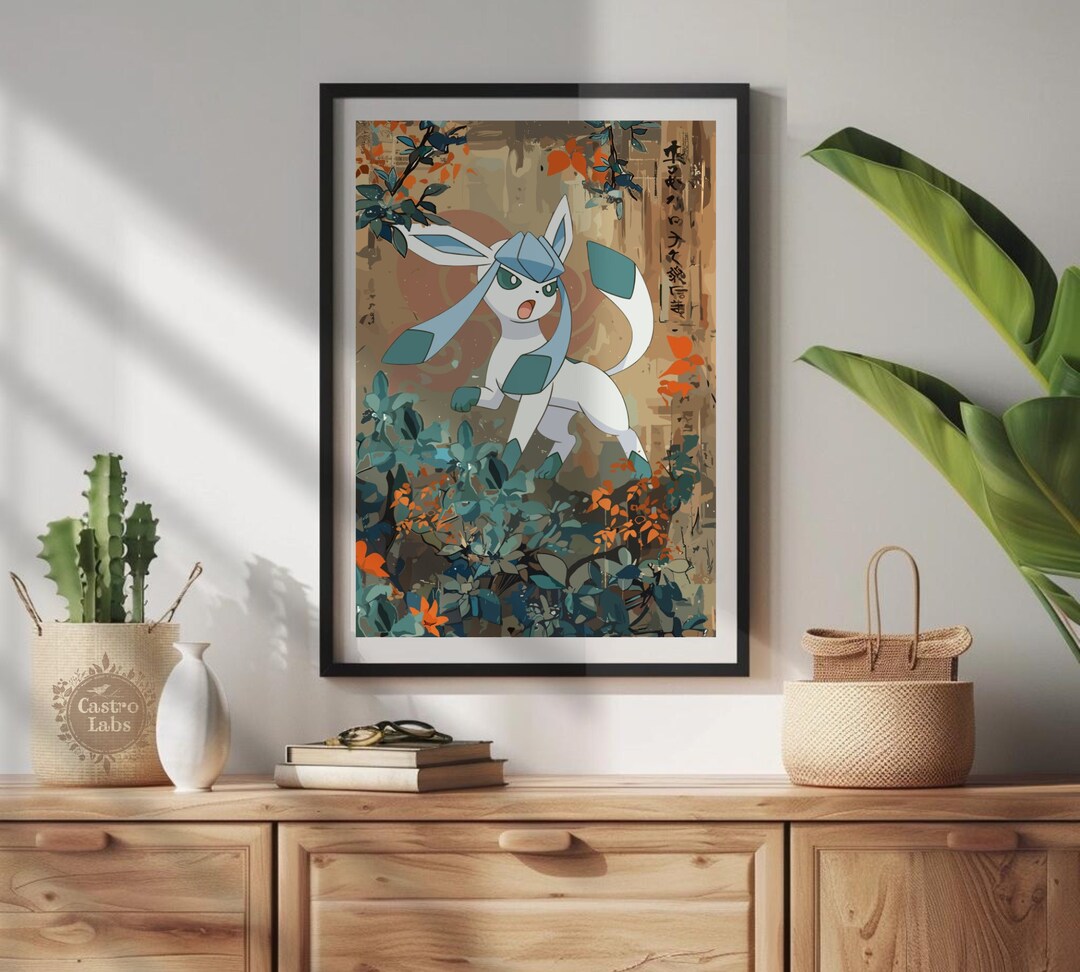 Glaceon: Japanese Tapestry Style Pokemon Anime Poster Wall Art for ...