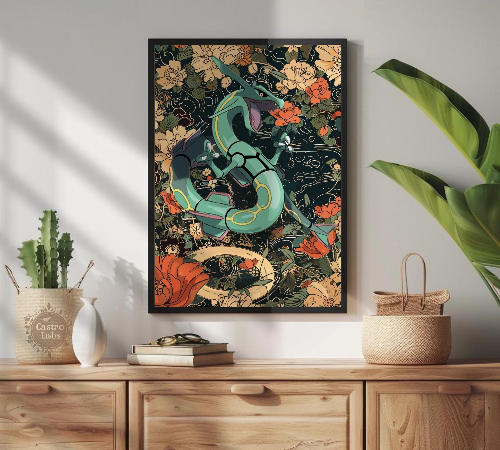 Rayquaza Poster: Japanese Style Pokemon Inspired Anime Artwork ...