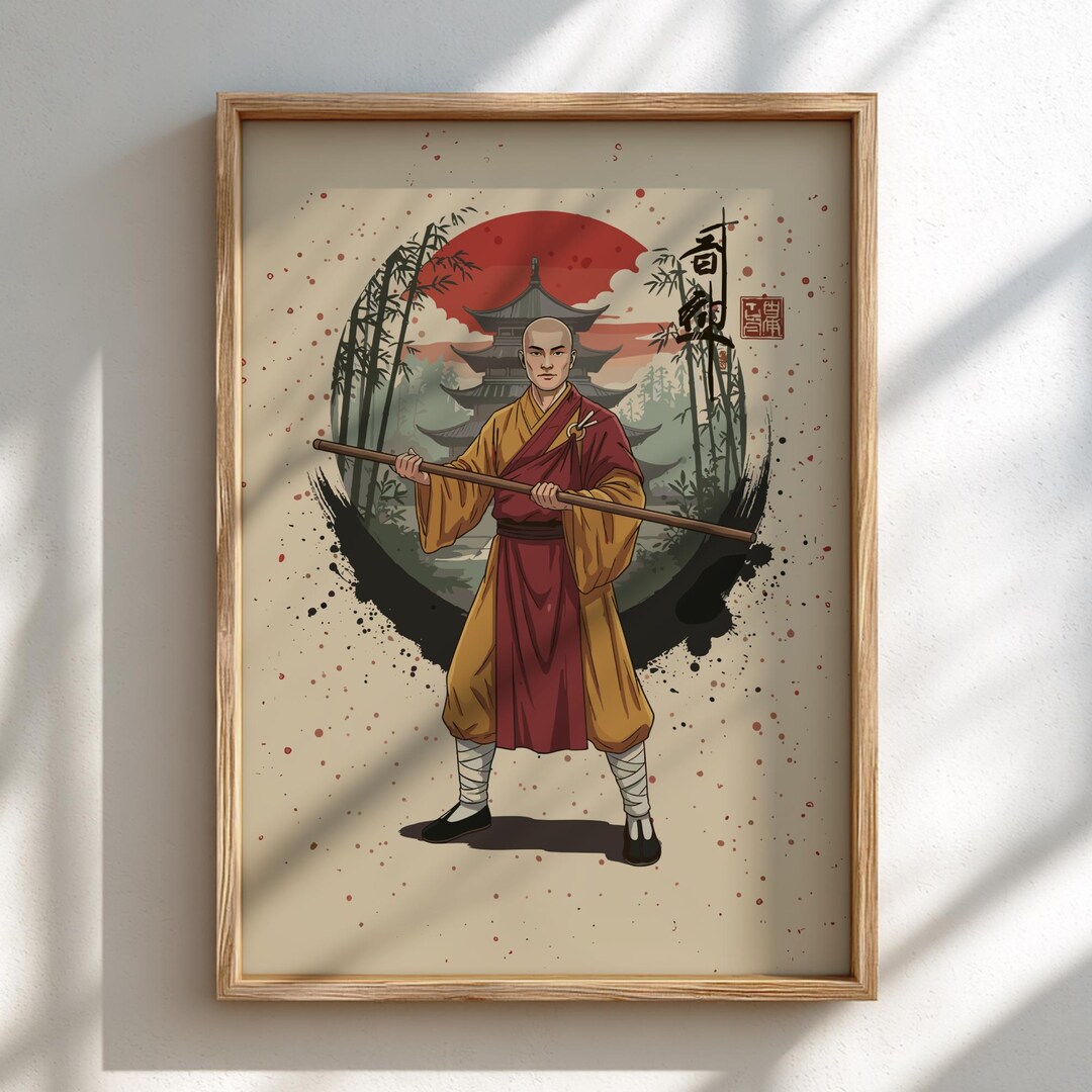 Shaolin Monk Art Print: Sumi-e Warrior With Rising Sun - Etsy