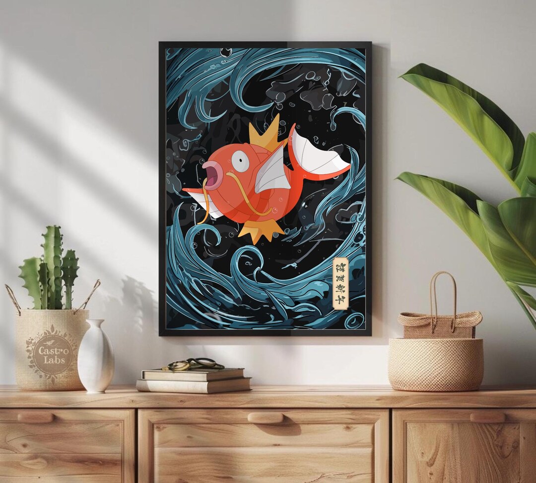 Magikarp Poster: Japanese Tapestry Style Pokemon Anime Poster Printable ...