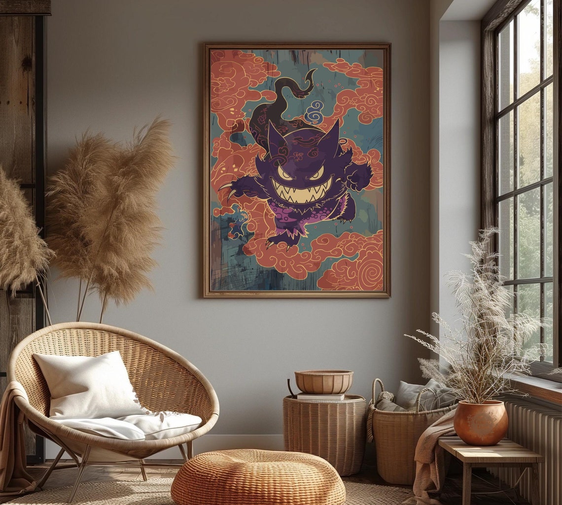 Gengar Poster: Japanese Style Pokemon Inspired Anime Artwork Printable ...