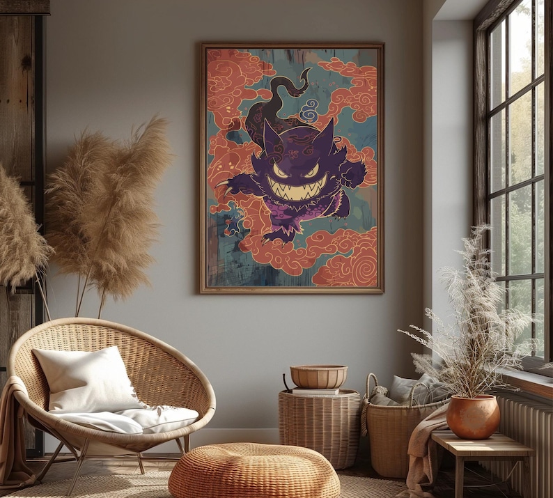 Gengar Poster: Japanese Style Pokemon Inspired Anime Artwork Printable ...
