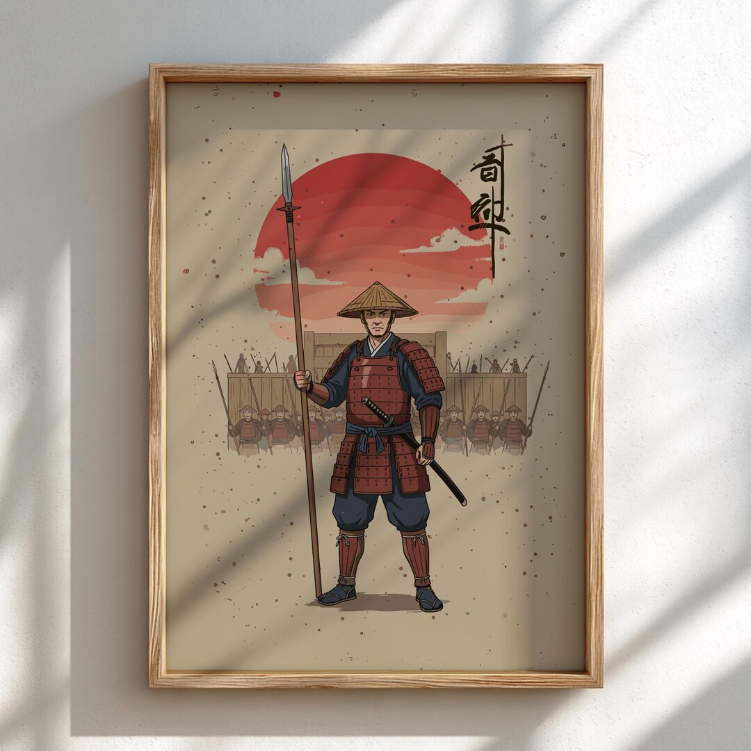 Ashigaru Japanese Warrior Print, Samurai Foot Soldier Sumi-e Poster ...