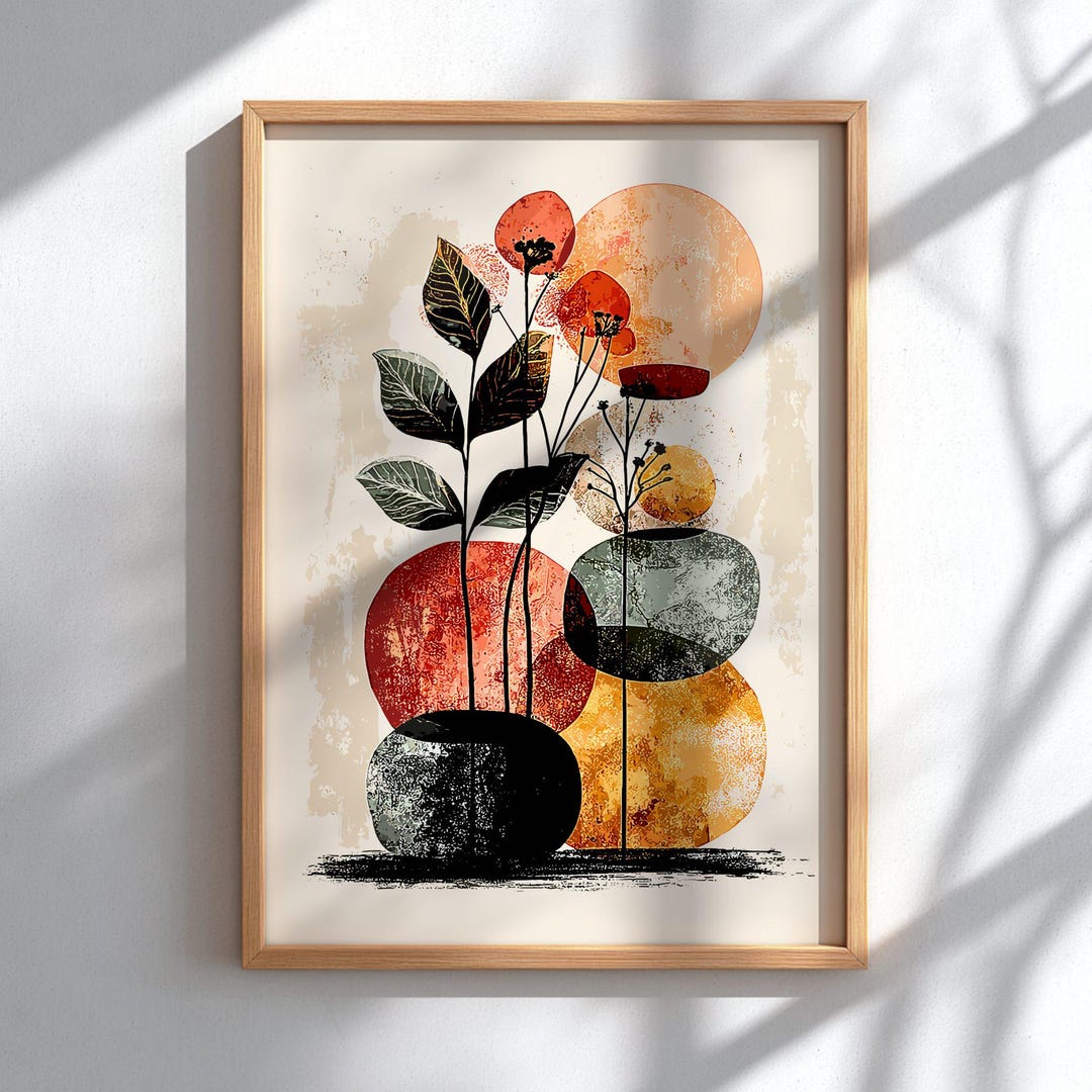 Earth Rhythm Abstract Wall Art, Organic Shapes Boho Poster, Neutral ...