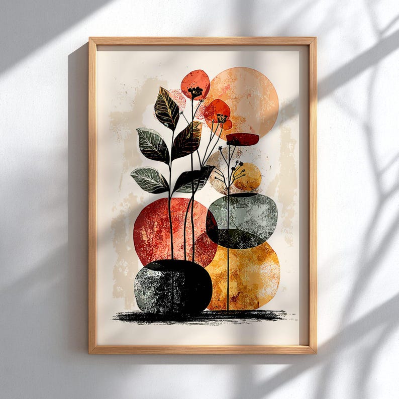 Earth Rhythm Abstract Wall Art, Organic Shapes Boho Poster, Neutral ...