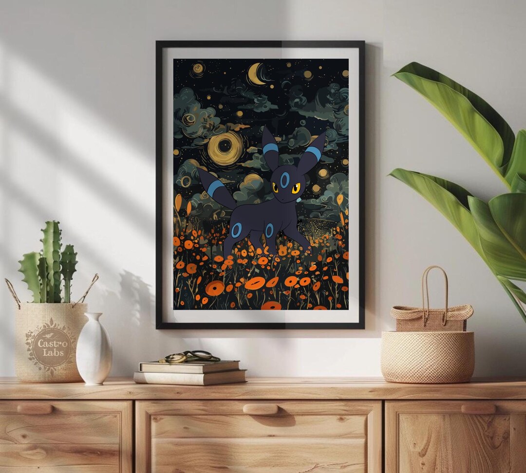 Shiny Umbreon Poster: Japanese Style Pokemon Inspired Anime Artwork ...