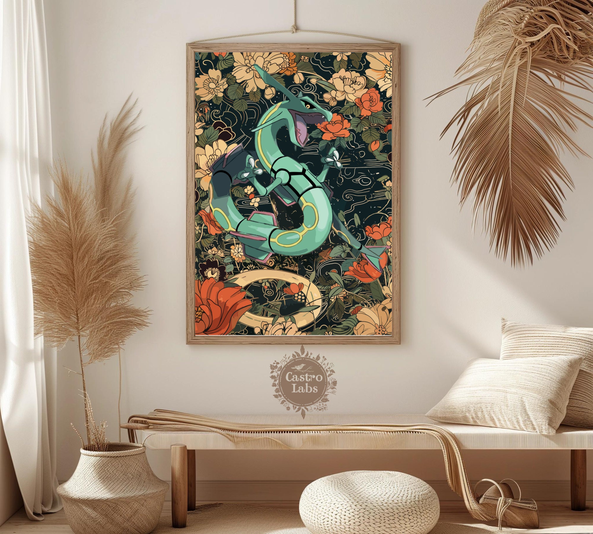 Rayquaza Poster: Japanese Style Pokemon Inspired Anime Artwork ...