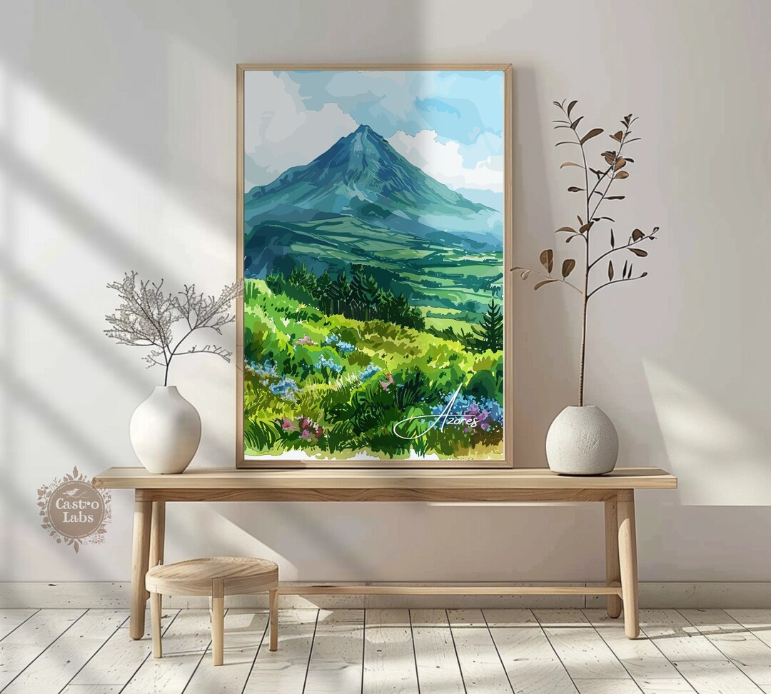 Azores Artwork Poster: Azores Portugal Lush Green Landscape Poster ...