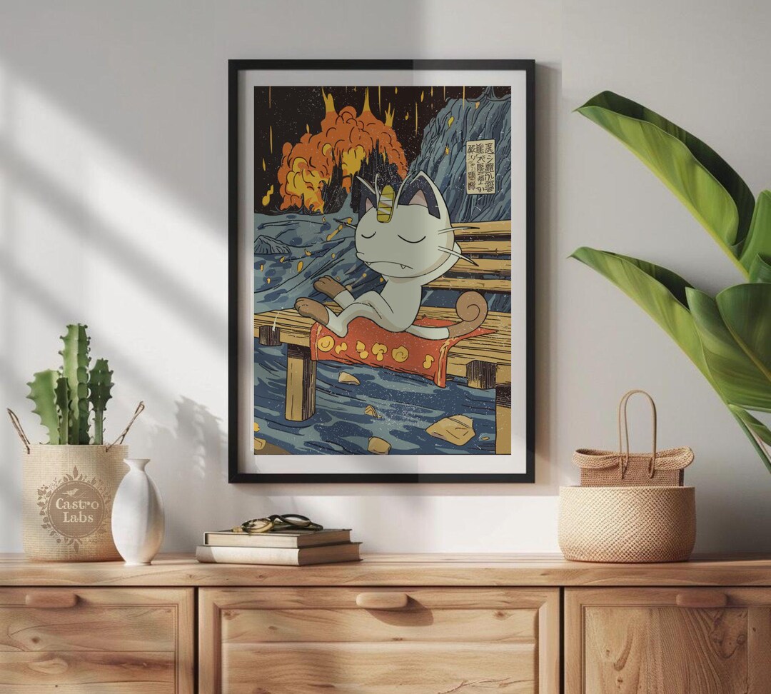 Meowth Poster: Japanese Tapestry Style Pokemon Anime Poster Printable ...