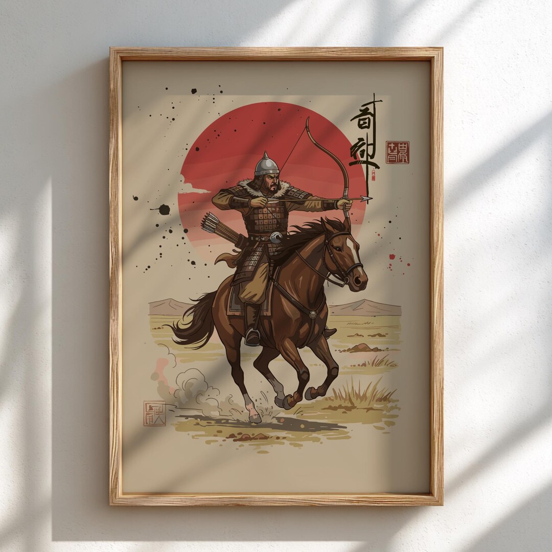Mongol Archer Art Print, Japanese Sumi-e Style, Warrior Decor - Etsy