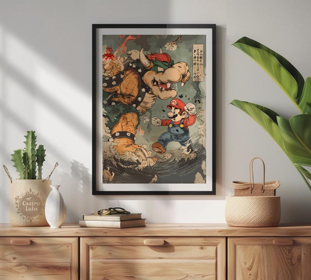 Mario Vs Bowser Poster: Retro Japanese Anime Wall Art - Etsy