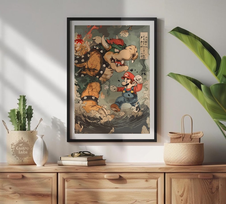 Mario Vs Bowser Poster: Retro Japanese Anime Wall Art - Etsy