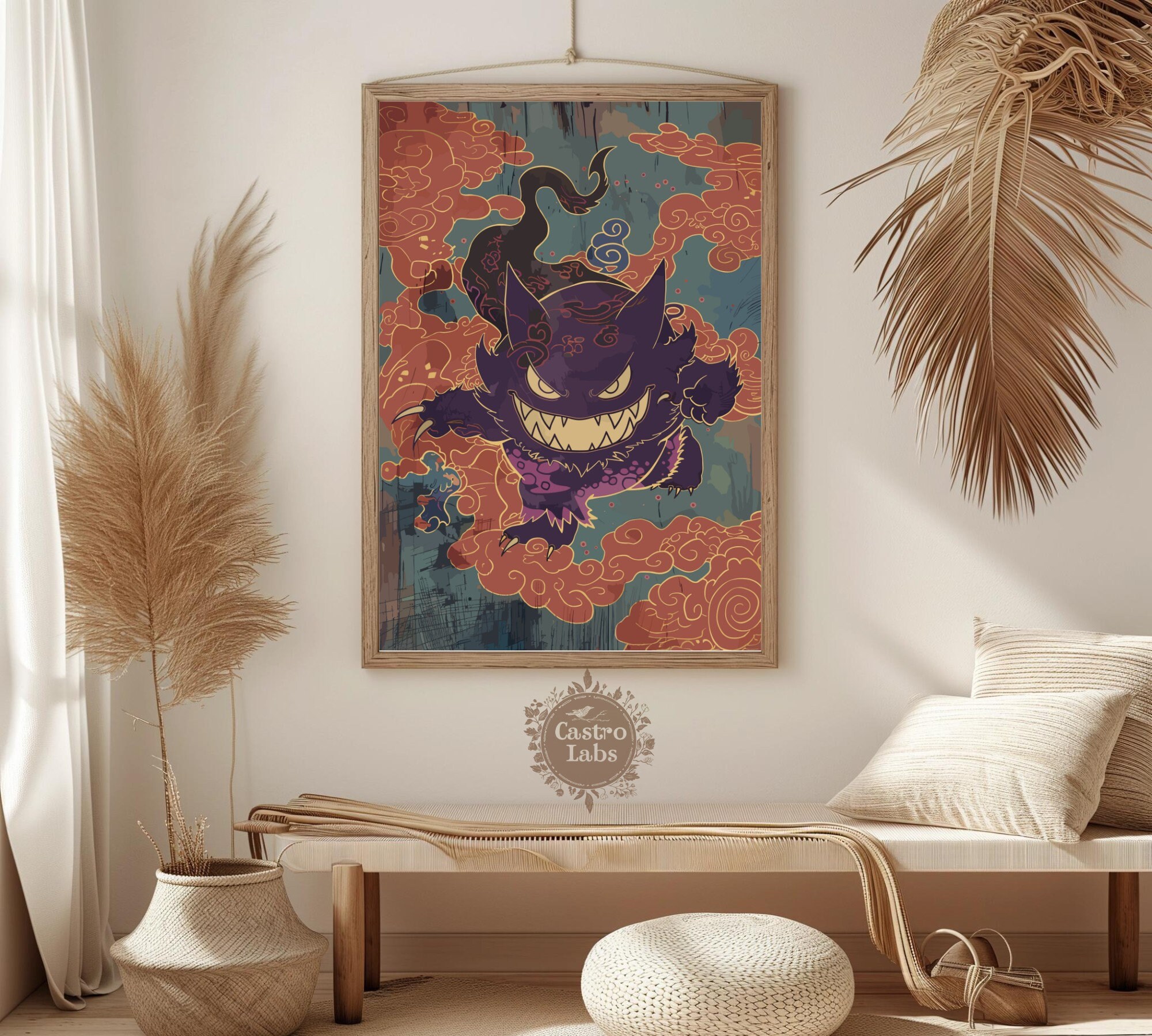 Gengar Poster: Japanese Style Pokemon Inspired Anime Artwork Printable ...