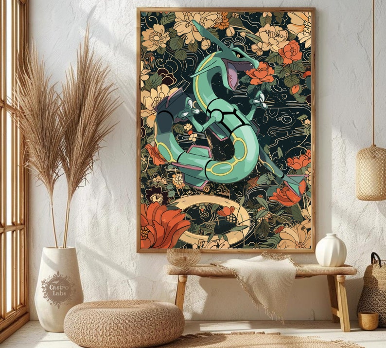 Rayquaza Poster: Japanese Style Pokemon Inspired Anime Artwork ...