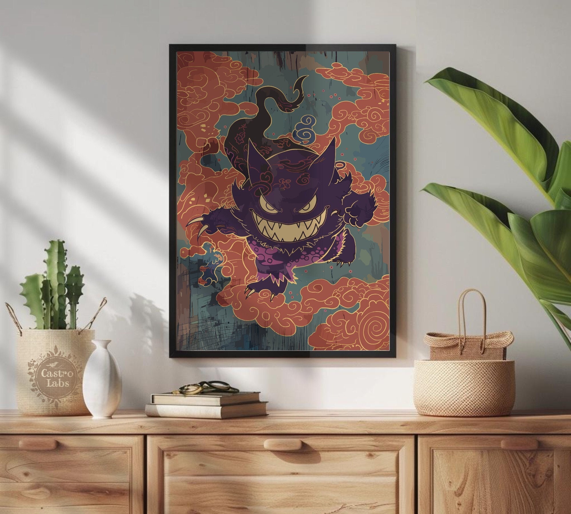 Gengar Poster: Japanese Style Pokemon Inspired Anime Artwork Printable ...