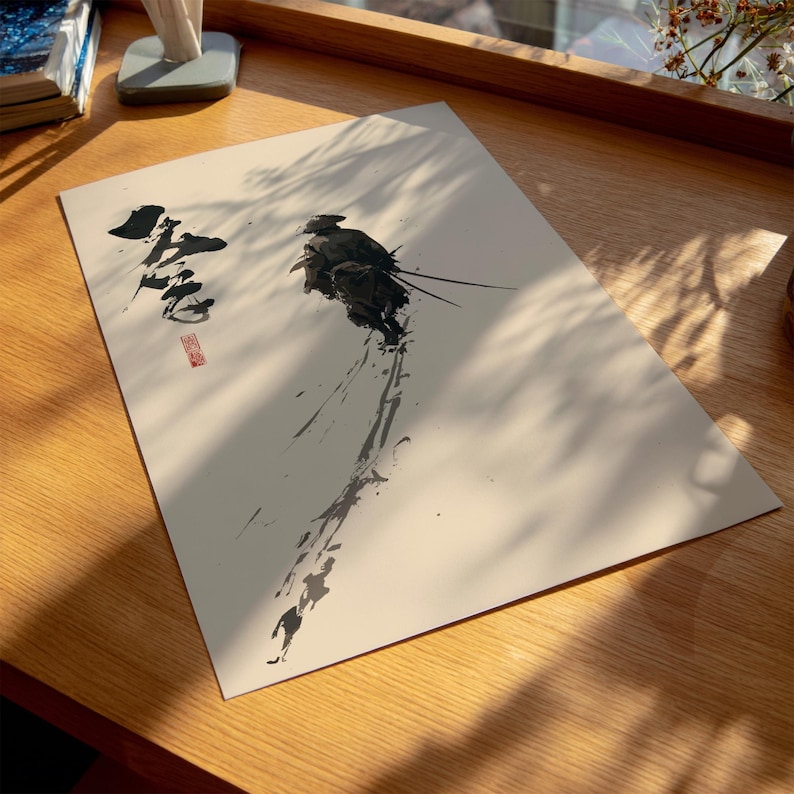 Samurai Art Print: Japanese Calligraphy, Edo Ink Brush Painting - Etsy