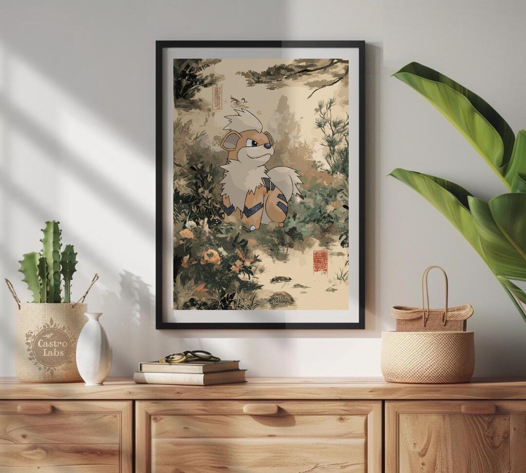 Growlithe Poster: Japanese Style Legendary Pokemon Inspired Anime ...