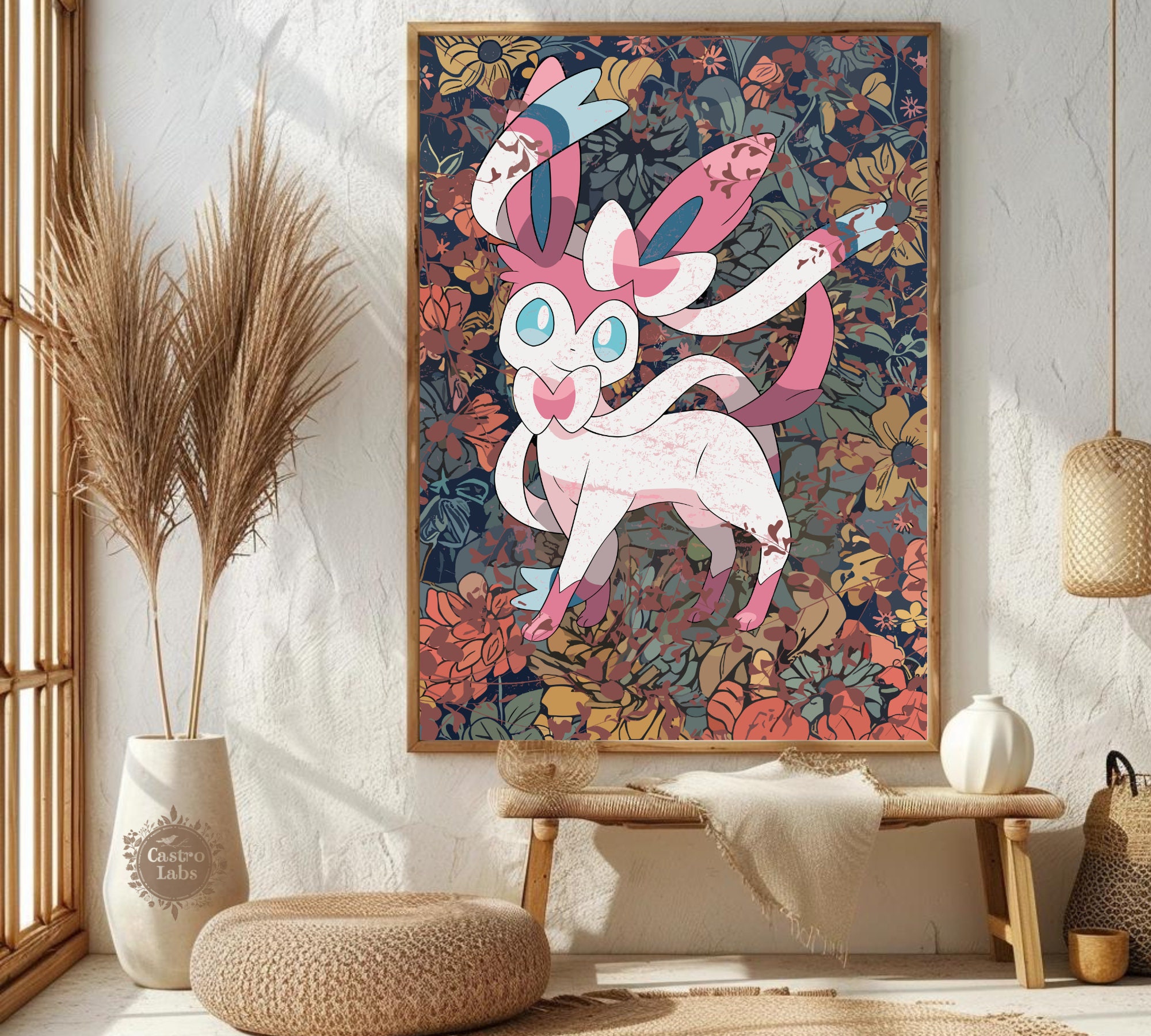 Sylveon: Japanese Tapestry Style Pokemon Anime Poster Wall Art for ...