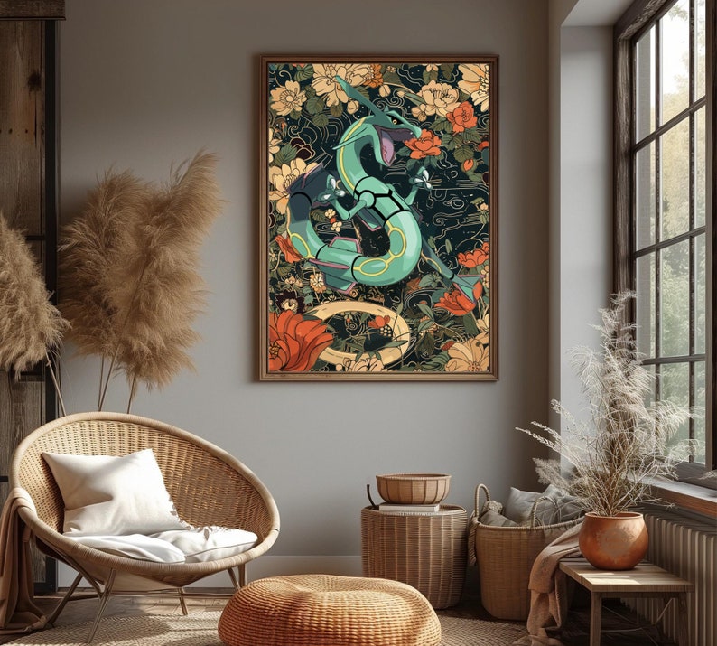 Rayquaza Poster: Japanese Style Pokemon Inspired Anime Artwork ...