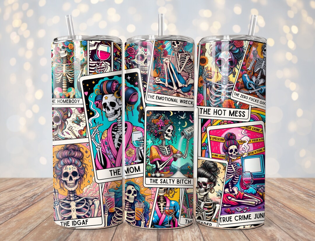 Digital 20oz Sarcastic Funny Quotes Mum Skeleton Tarot Cards Swearing ...