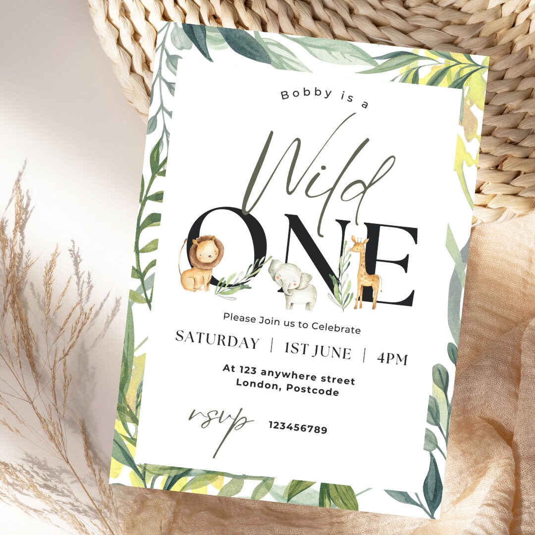 Editable Wild One Birthday Invitation, Kids Birthday Party Invite, Wild ...