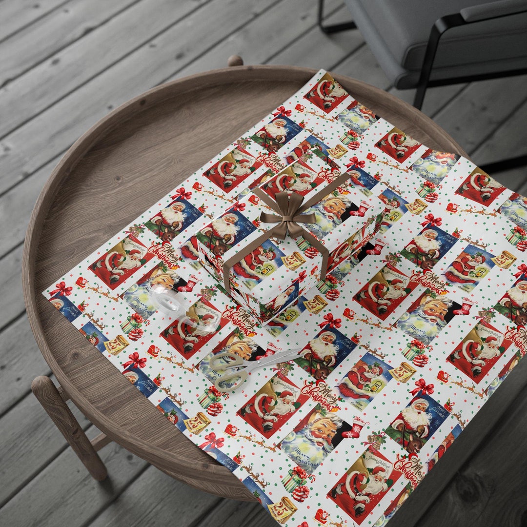 Vintage Style Santa Christmas Wrapping Paper, Old Fashioned Santa ...