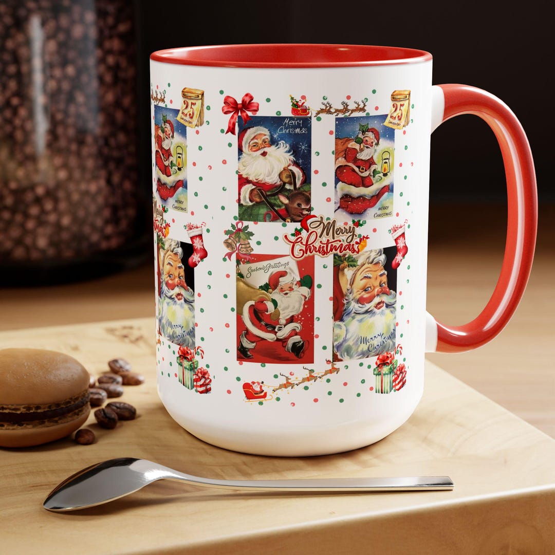 Vintage Style Santa 15oz Christmas Coffee Mug, Santa Holiday Mug, Old ...