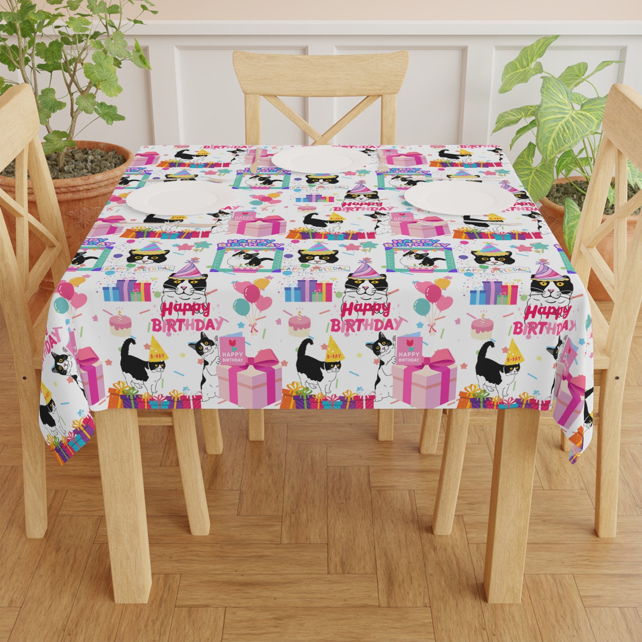 Tuxedo Cat Birthday Tablecloth, Cat Lovers Birthday Party Tablecloth ...